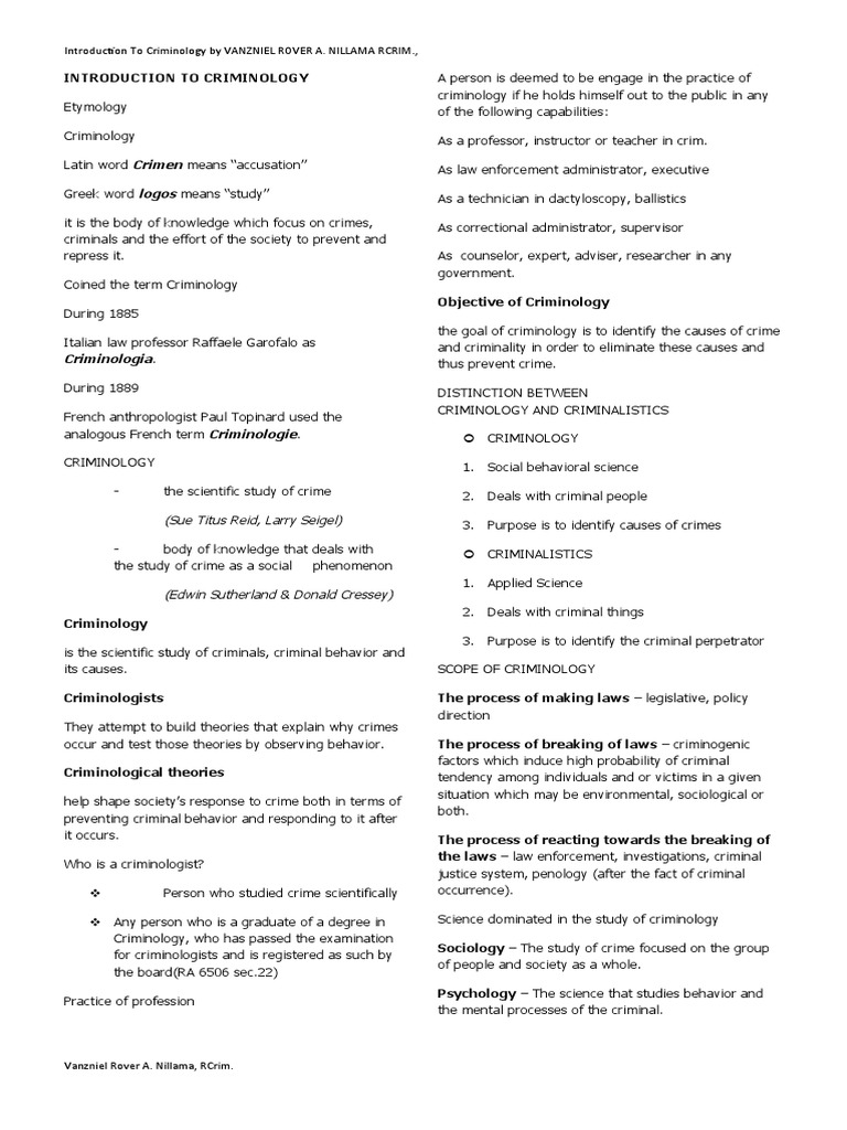 INTRODUCTION TO CRIMINOLOGY Notes | PDF | Criminology | Twin INTRODUCTION TO CRIMINOLOGY Notes | PDF | Criminology | Twin