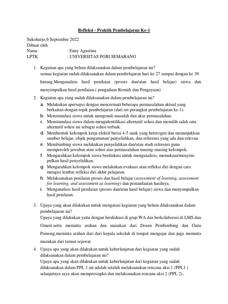 Refleksi PPL 1 | PDF