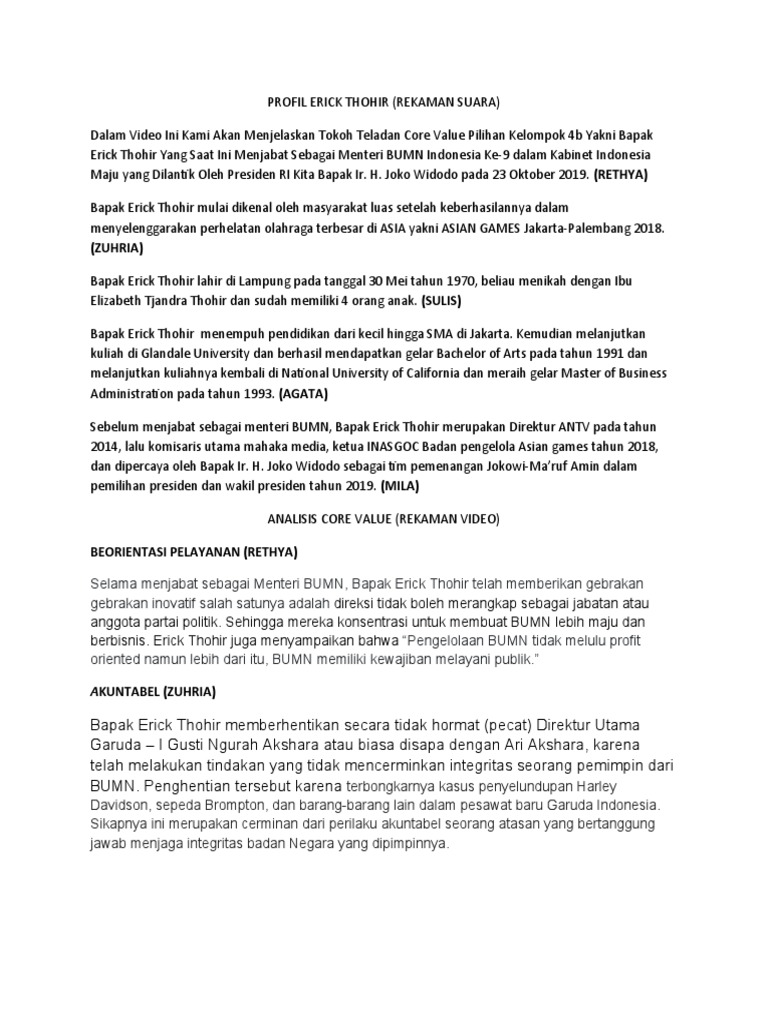 Tugas Latsar Narasi Role Model Ber-Akhlak (Erick Thohir) | PDF