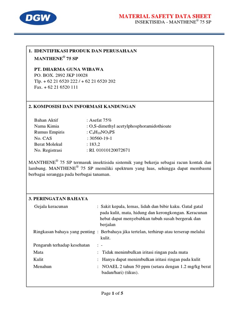 Msds I-MANTHENE 75 SP1 | PDF | Kesehatan Holistik