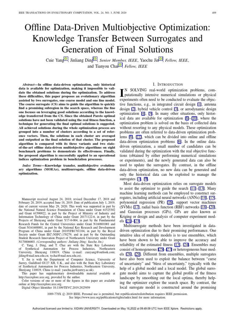 Offline Data-Driven Multiobjective Optimization Knowledge Transfer ... Offline Data-Driven Multiobjective Optimization Knowledge Transfer ...