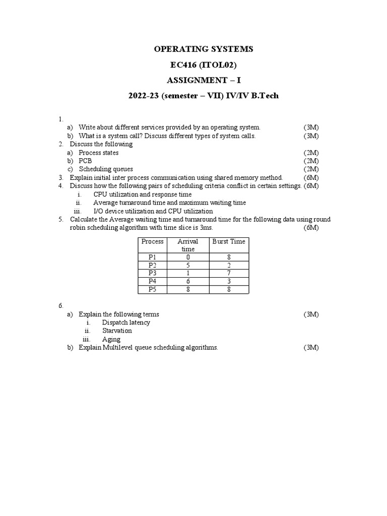 Operating Systems Assignment Questions-I | PDF | Computers | Technology & Engineering