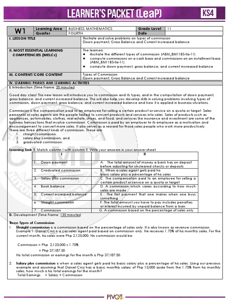 ABM Business - Mathematics 11 Week 1 | PDF | Interest | Cheque
