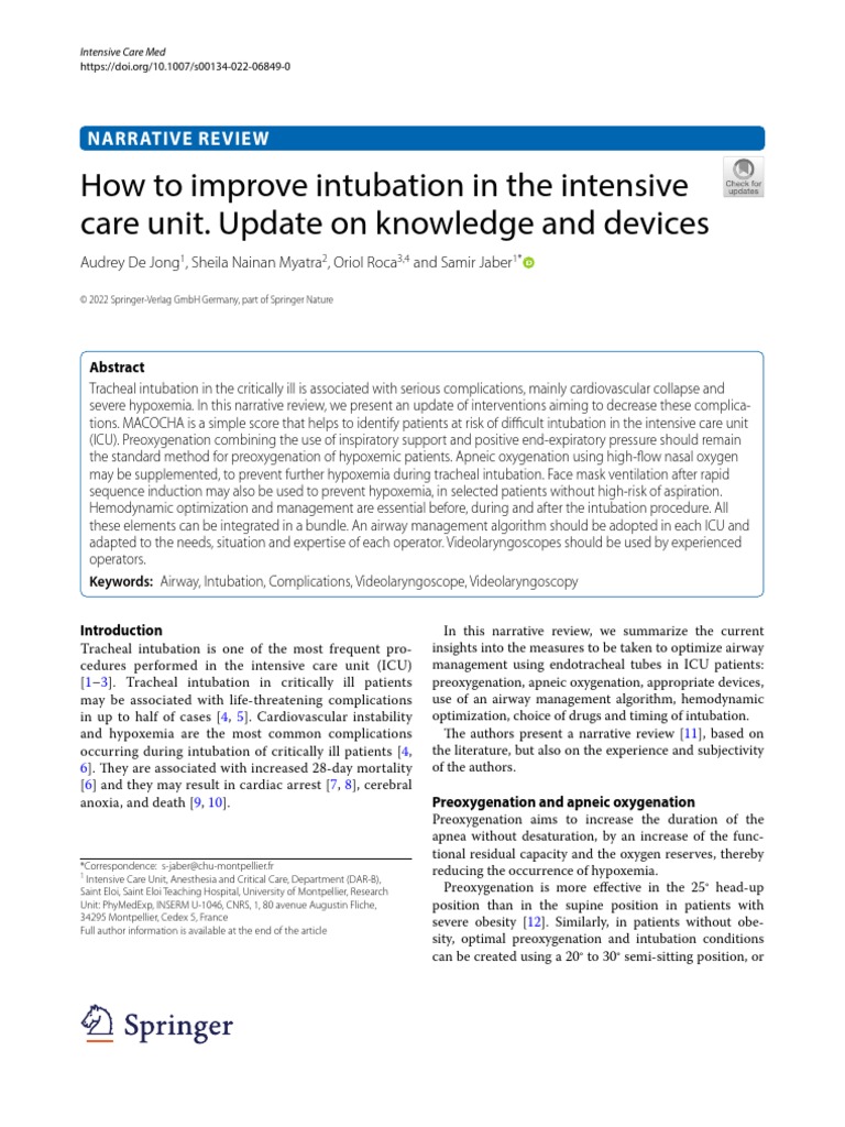 How To Improve Intubation in The Intensive Care Unit. Update On ...