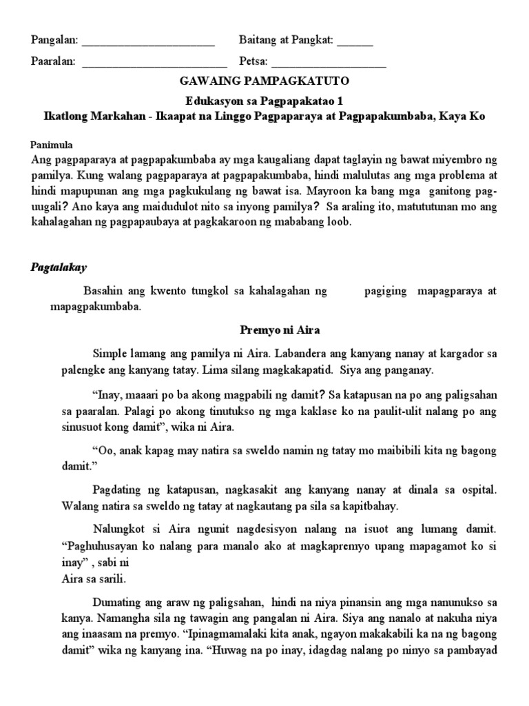 ACTIVITY SHEET QUARTER 3 WEEK 4 | PDF