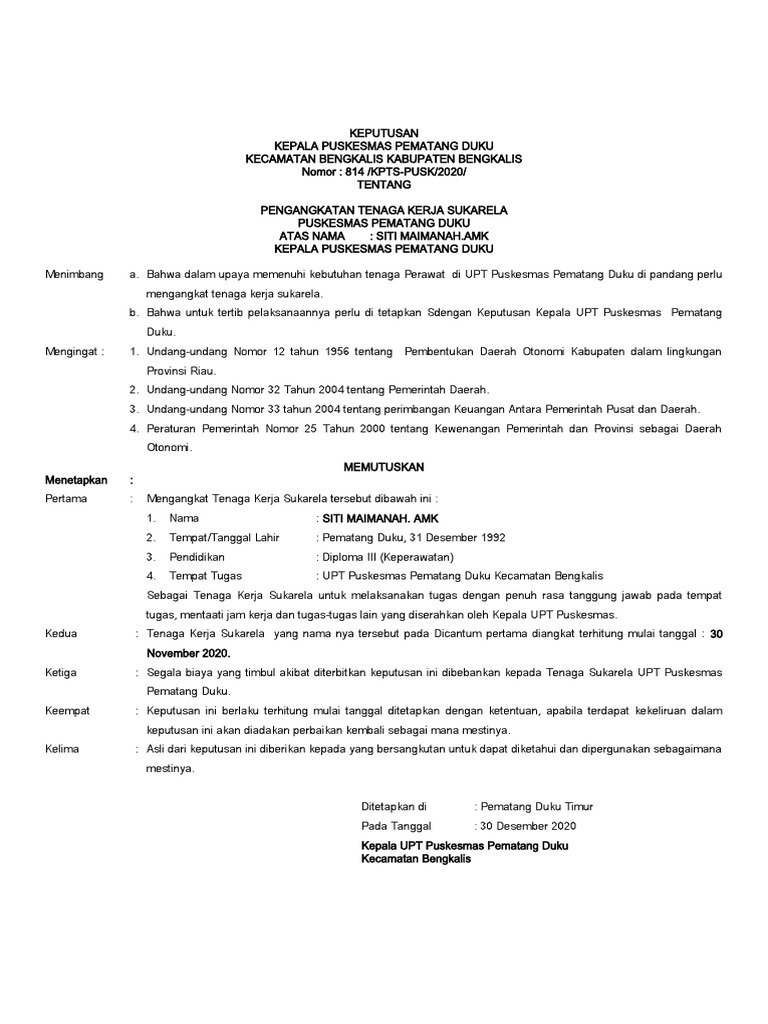 SK TKS Puskesmas | PDF