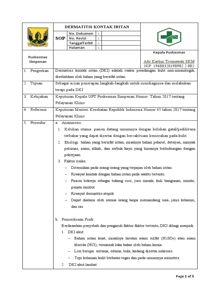 Dermatitis Kontak Iritan: Ade Kartini Tresnawati SKM NIP | PDF