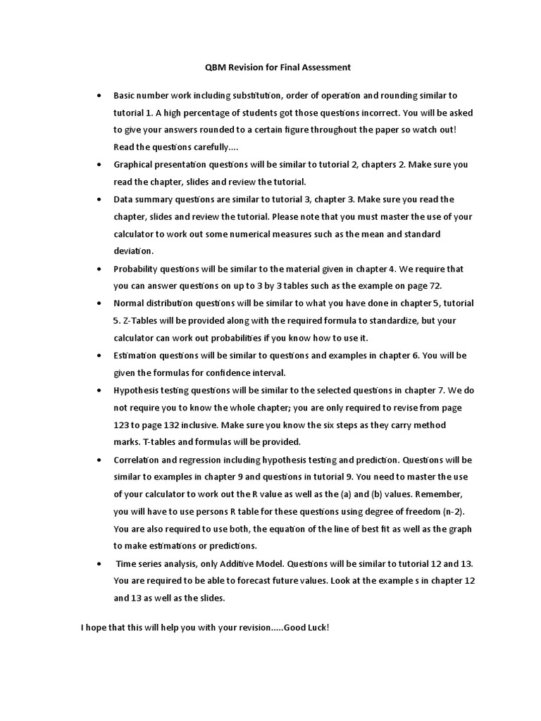 QBM - Revision For Final Assessment | PDF | Scientific Method ...