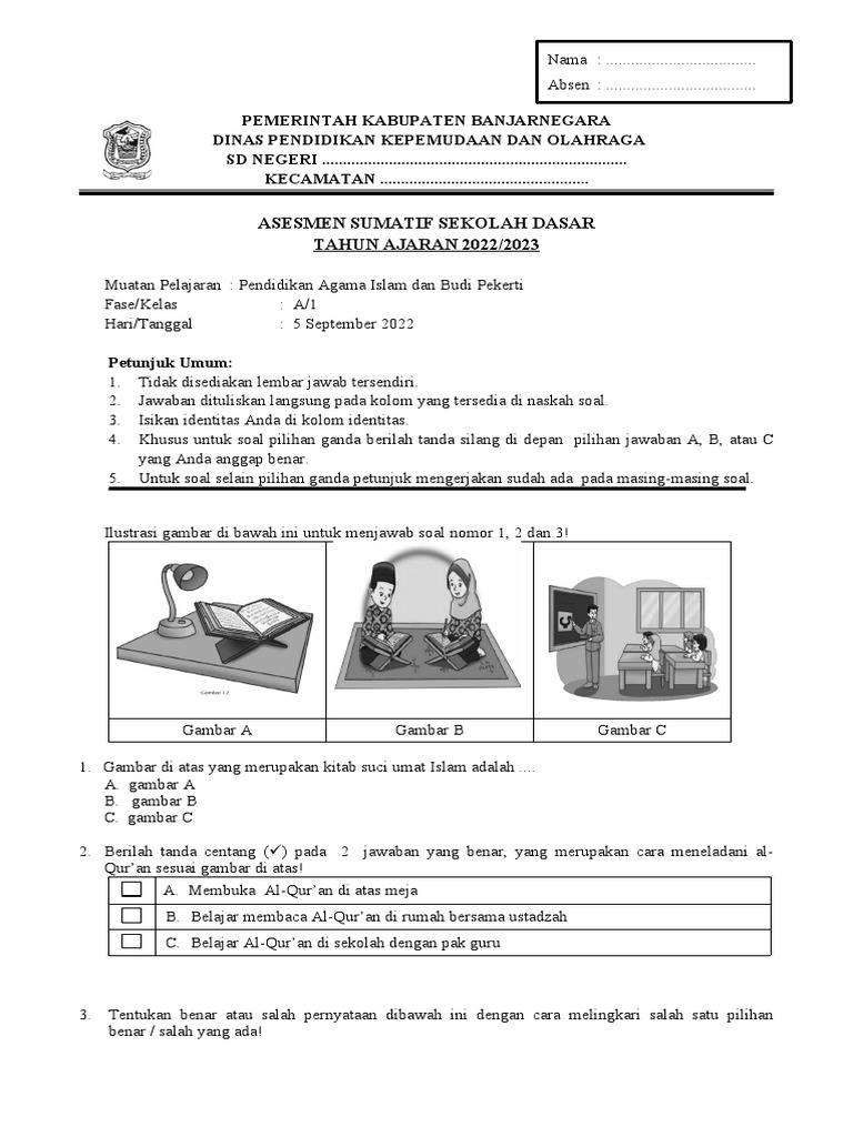 Soal Pai KLS 1 | PDF