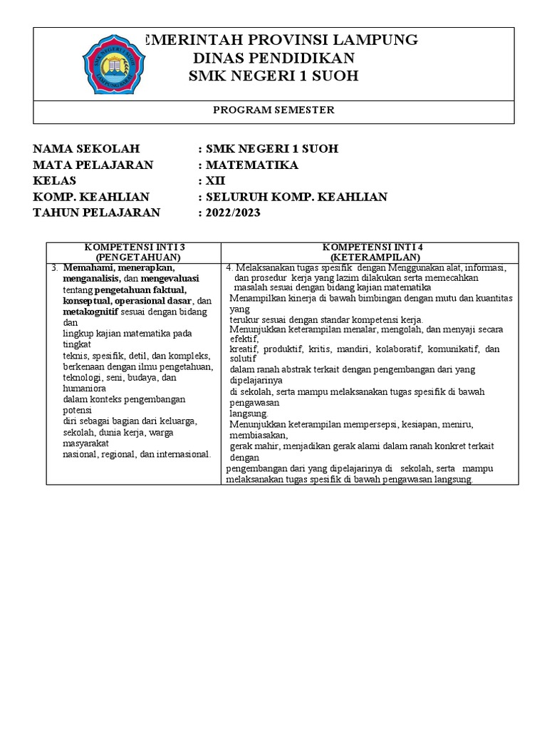 Prosem MTK SMK Xii 2022/2023 | PDF