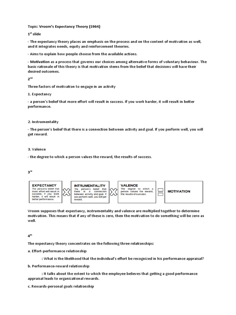 Topic - Vroom Expectancy Theory | PDF | Motivation | Motivational