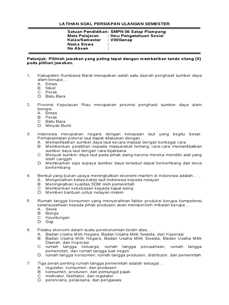 Latihan Soal Persiapan Ulangan Semester | PDF
