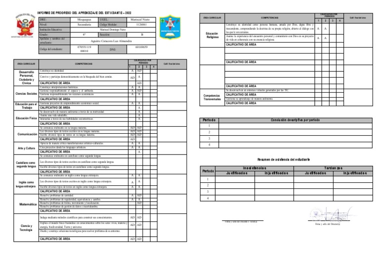 Modelo de Boleta de Notas 2022 | PDF | Segundo lenguaje | Lengua española