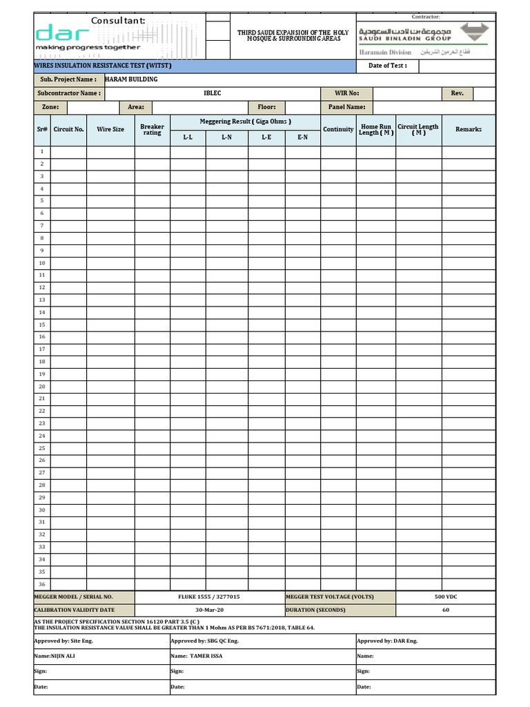 Megger Sheet New 10k Modified For Basement | PDF | Electrical ...