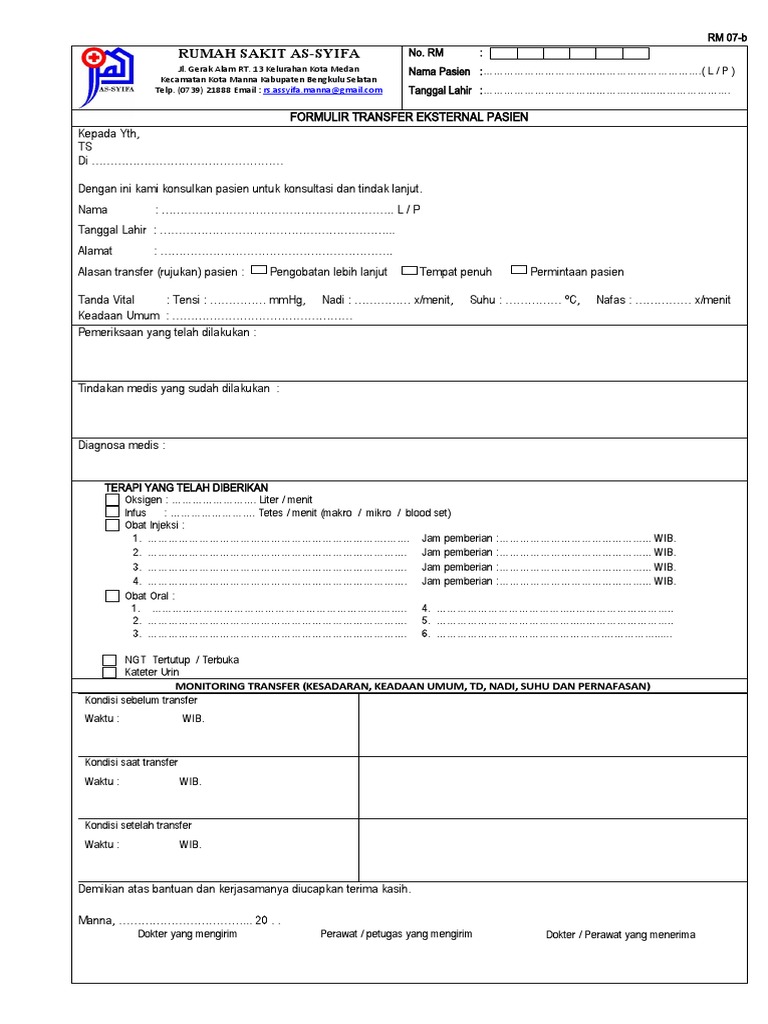 Form Transfer Eksternal Pasien (Rujukan) | PDF