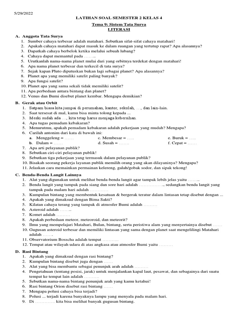 Soal Tema 9 Kelas 4 Semester 2 | PDF