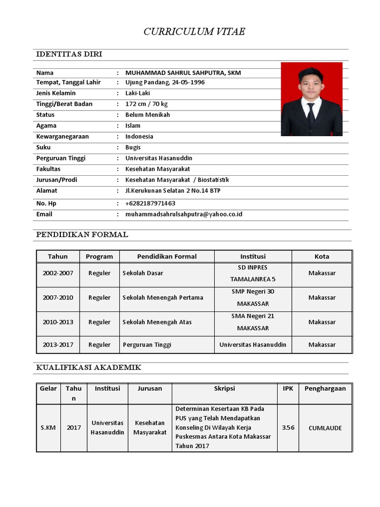 CV Muhammad Sahrul Sahputra, SKM | PDF