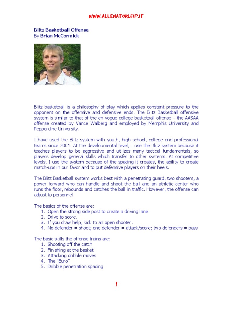 Brian McCormick - Blitz Basketball Offense PDF | PDF | Basketball ...