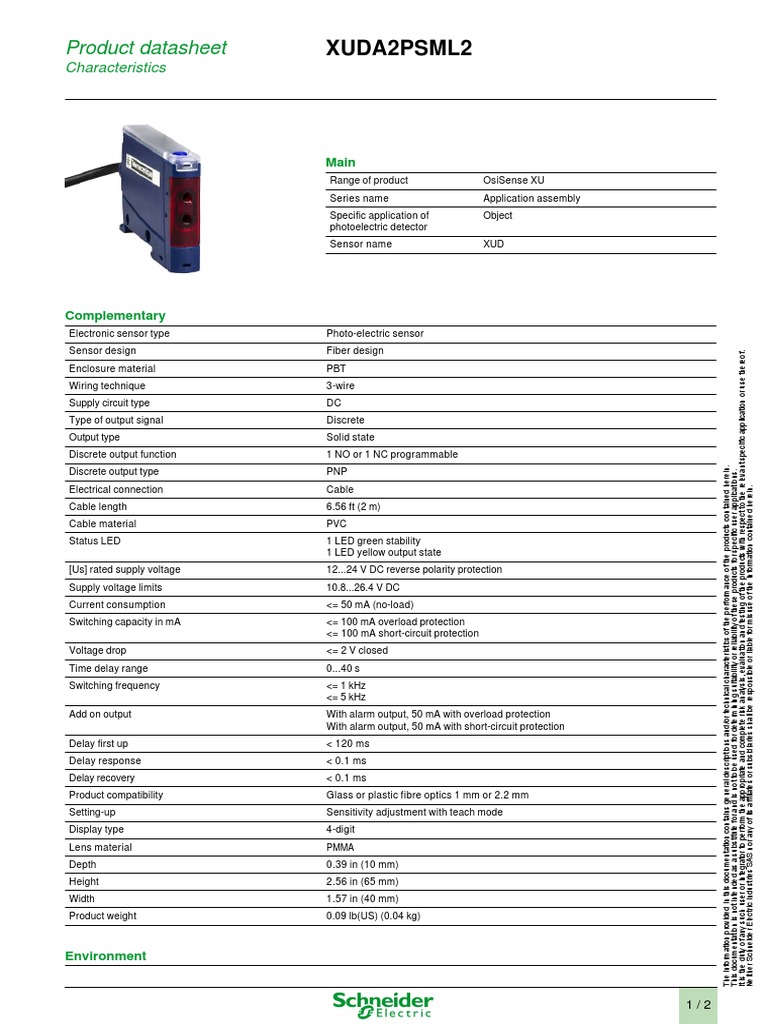 Telemecanique XUDA2PSML2 Datasheet | PDF | Power Supply | Electromagnetism