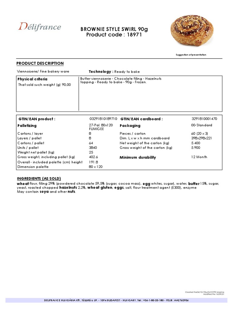 Escargot Facon Brownie 90G | PDF | Chocolate | Food And Drink