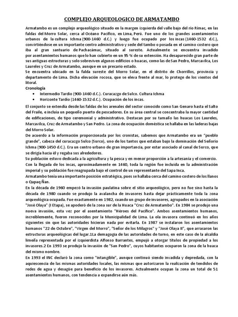 Complejo Arqueologico de Armatambo | PDF