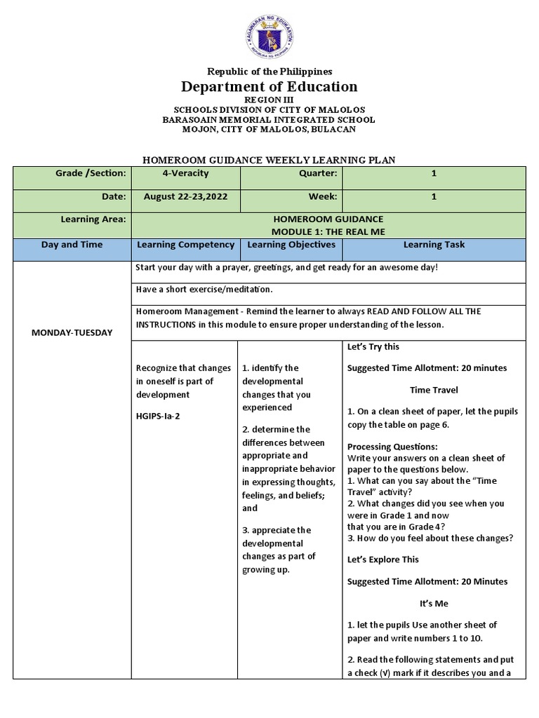 HG WLP 1 | PDF | Learning | Teachers