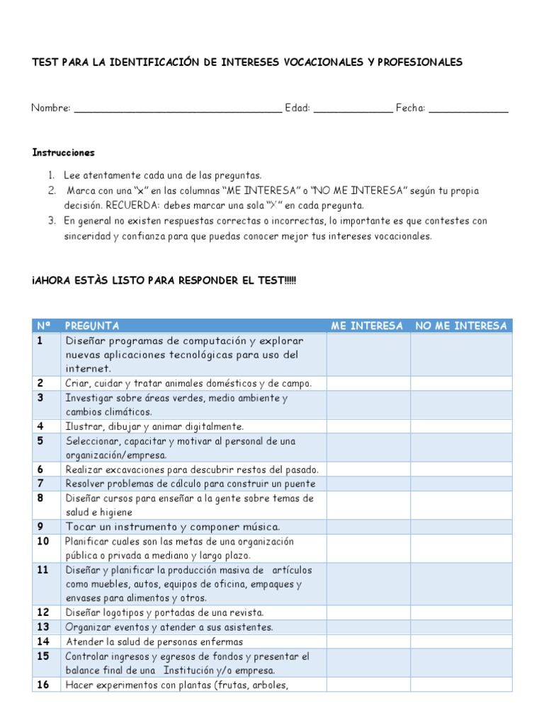 Test de Intereses Vocacionales | PDF | Business | Turismo