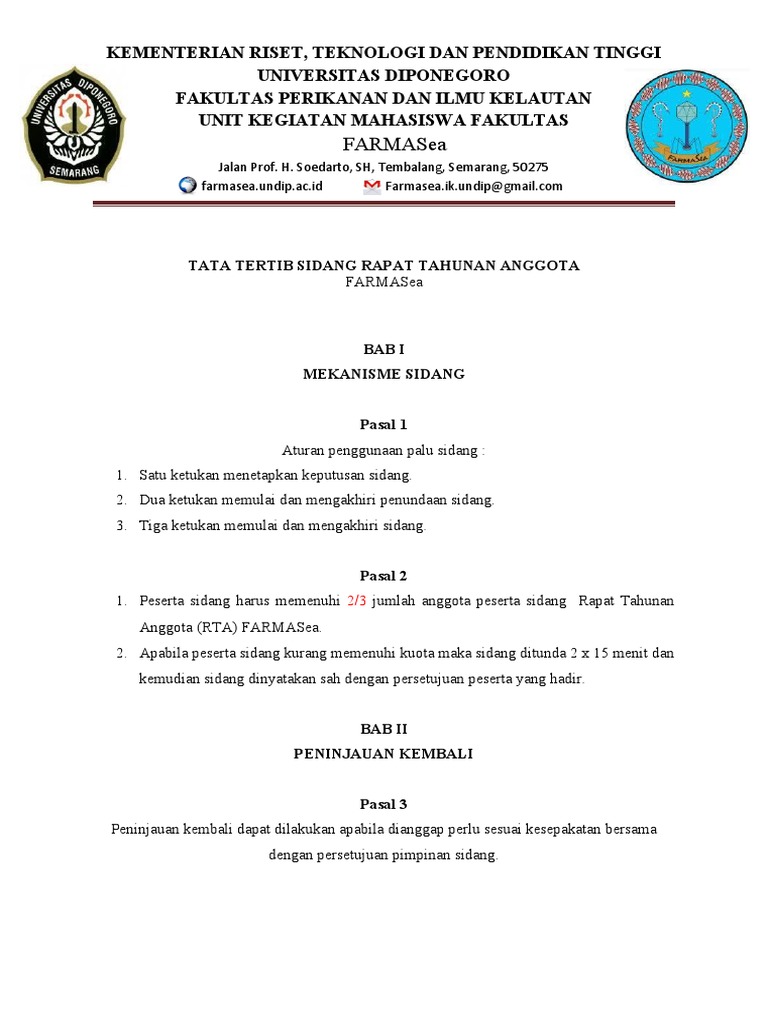 Tata Tertib Sidang RTA FARMASea | PDF
