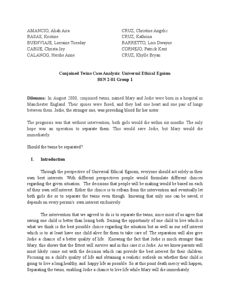 Ethical Dilemma of Jodie and Mary | PDF | Surgery | Autonomy