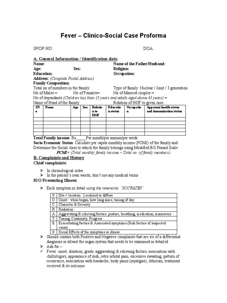 Csc Proforma - Fever | PDF | Foods | Medical Diagnosis