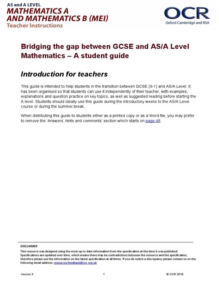 Bridging The Gap Between A Level and Gcse Maths | PDF | Quadratic ...
