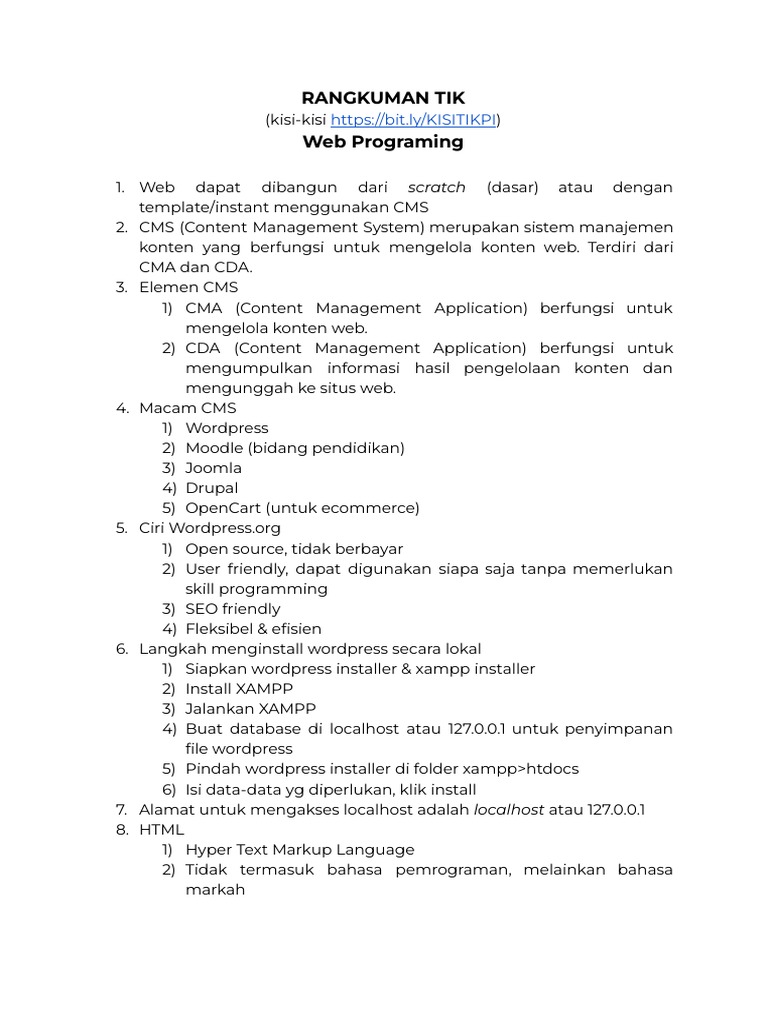 Rangkuman Web Programming TIK Kelas 12 | PDF | Komputer