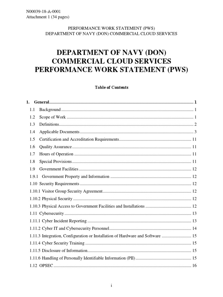 Providing Commercial Cloud Services and Professional Support to the Department of the Navy | PDF ...