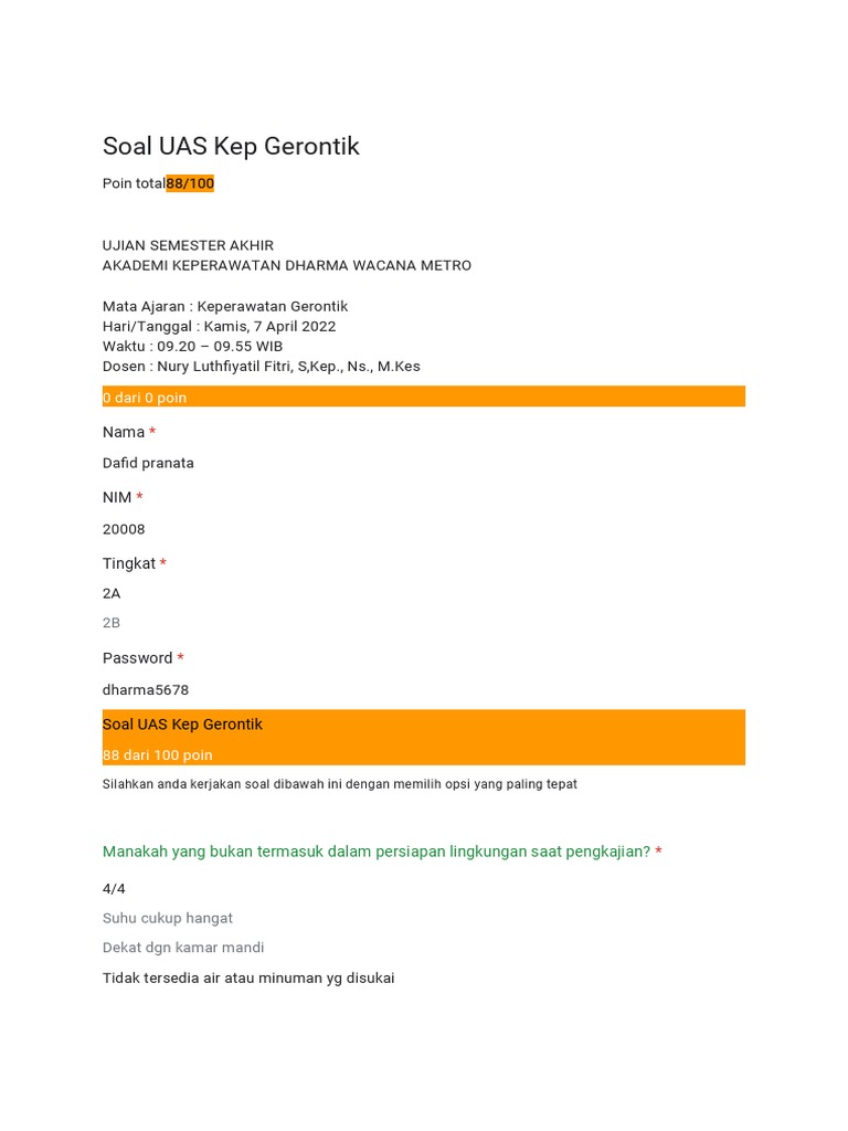 Uas Bu Nury Gerontik | PDF