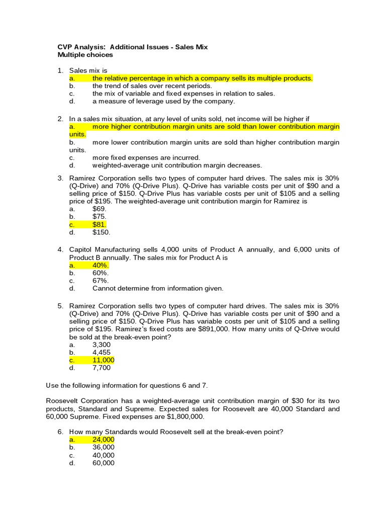 Sales Mix Practice | PDF | Management Accounting | Economies