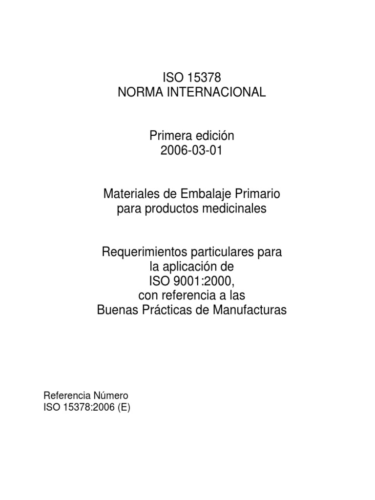 Norma Internacional ISO 9001-2000 15378 - Español | PDF