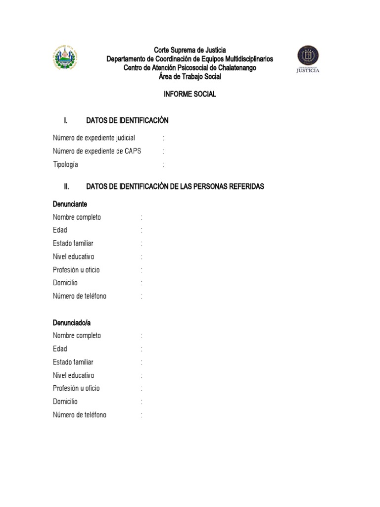 Modelo Informe Social - CAPS Chalatenango | PDF | Trabajo Social