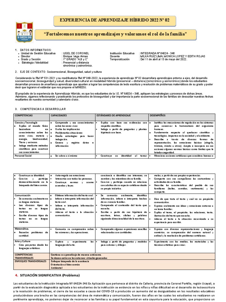 Formato de Experiencia de Aprendizaje #2 | PDF | Aprendizaje | Las emociones