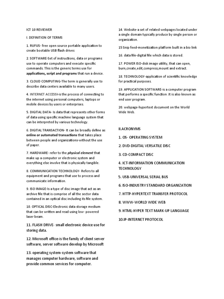 Ict 10 Reviewer | PDF | Information Technology | Programming