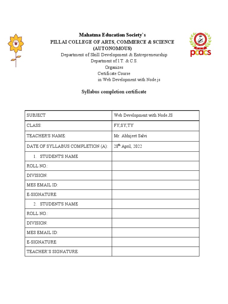 Syllabus Completion Certificate | PDF