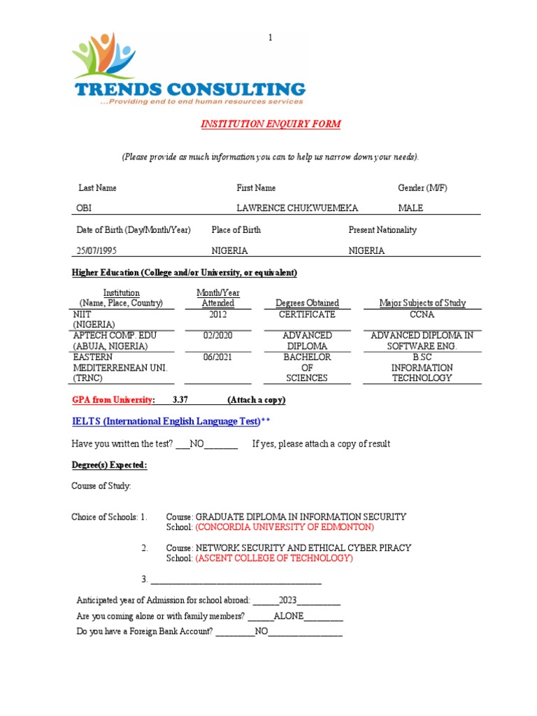 Enquiry Form - TCI - Schooling - JFA - 2022 | PDF