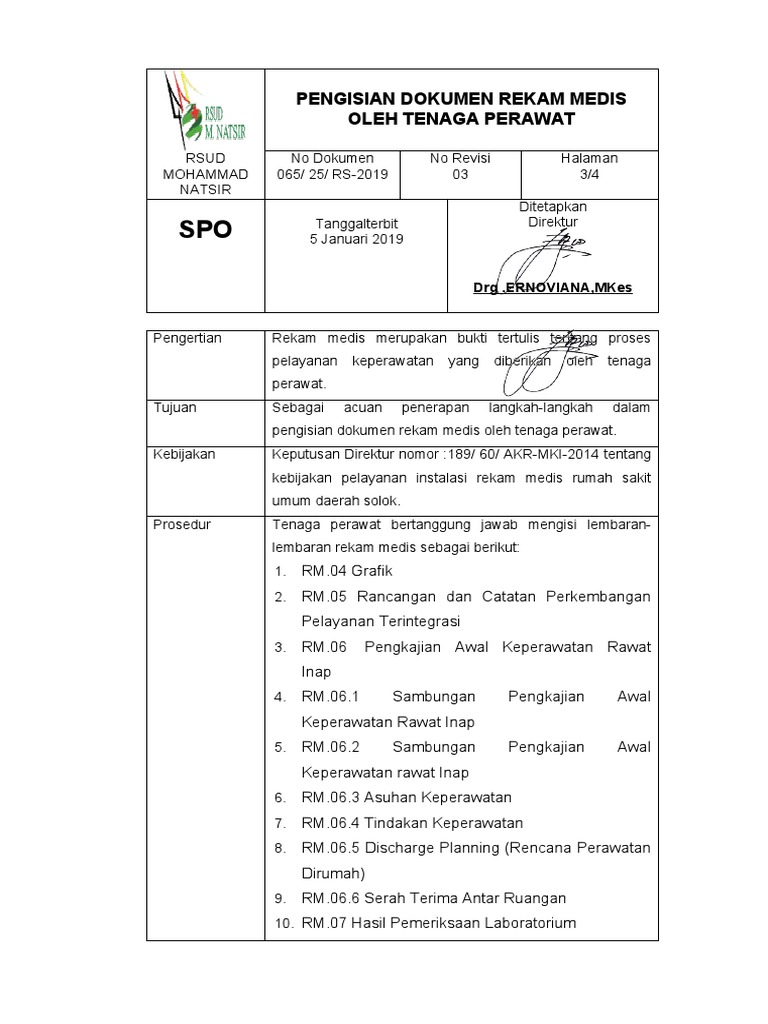 20 Spo Pengisian Dokumen Rekam Medis Oleh Tenaga Perawat | PDF