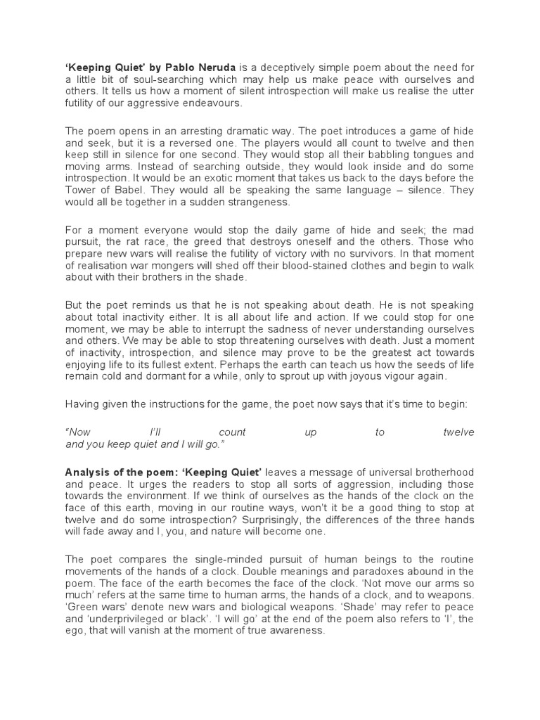 Keeping Quiet Analysis | PDF