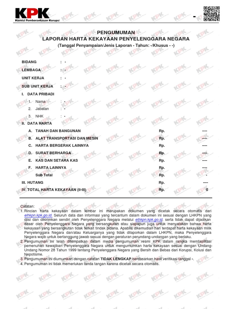 Pengumuman Harta Kekayaan LHKPN | PDF
