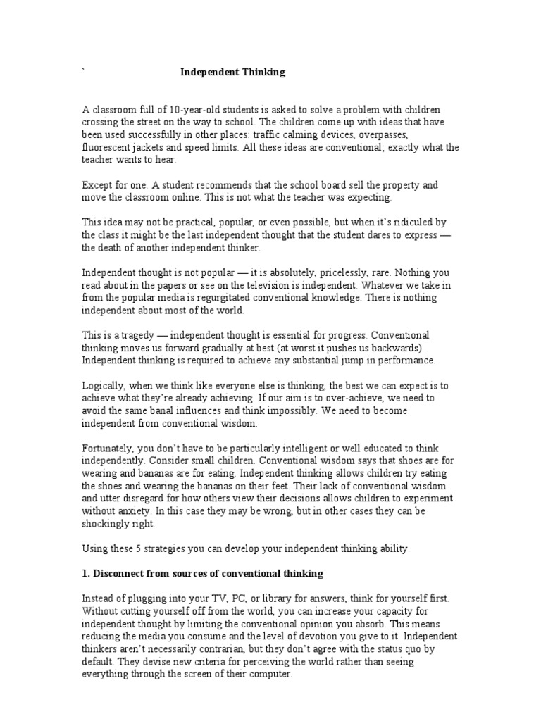 Independent Thinking | PDF | Thought | Perception