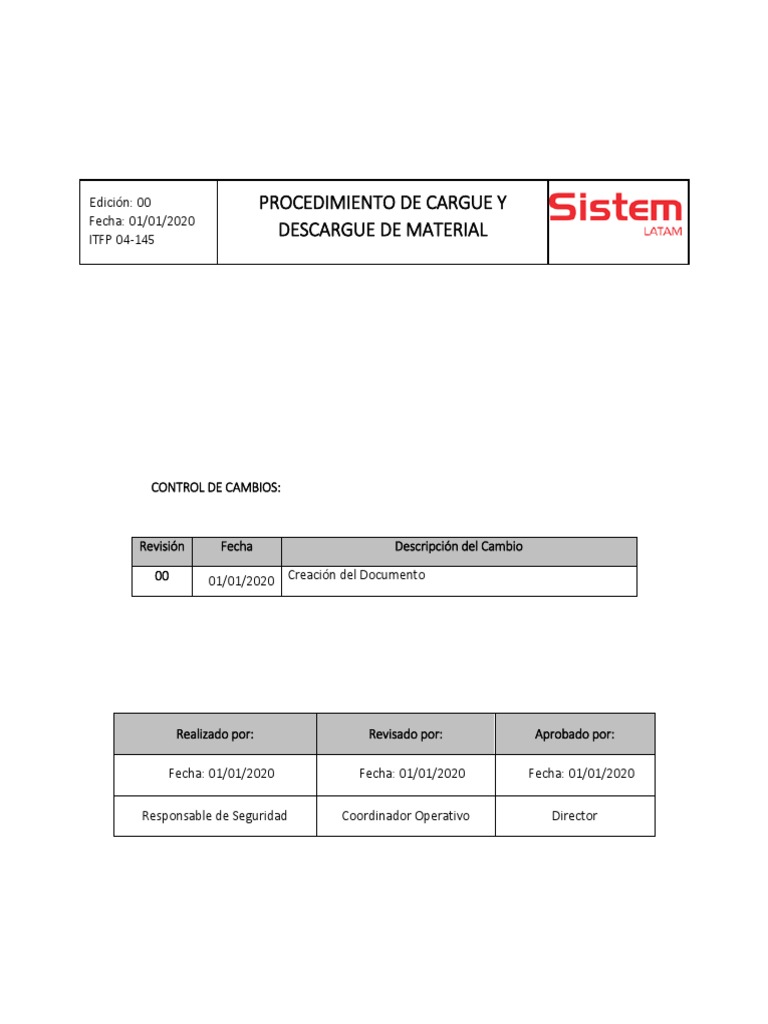 Procedimiento de Cargue Y Descargue de Material | PDF | Licencia de ...
