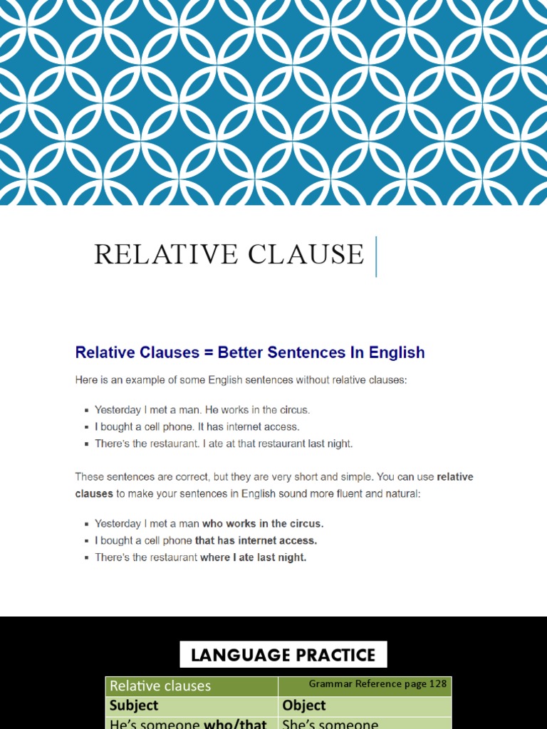 Relative Clause | PDF | Subject (Grammar) | Pronoun