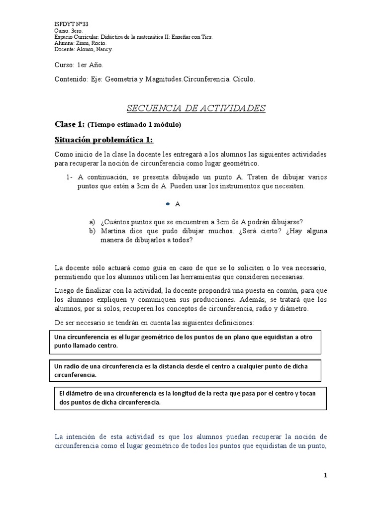 Borrador Secuencia Didáctica. Zinni Rocío. Didáctica de La Matemática II | PDF | Geometría ...
