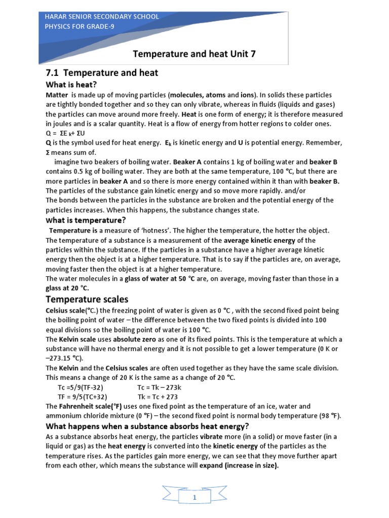 Grade 9 Phy Un7 | PDF | Thermal Expansion | Heat