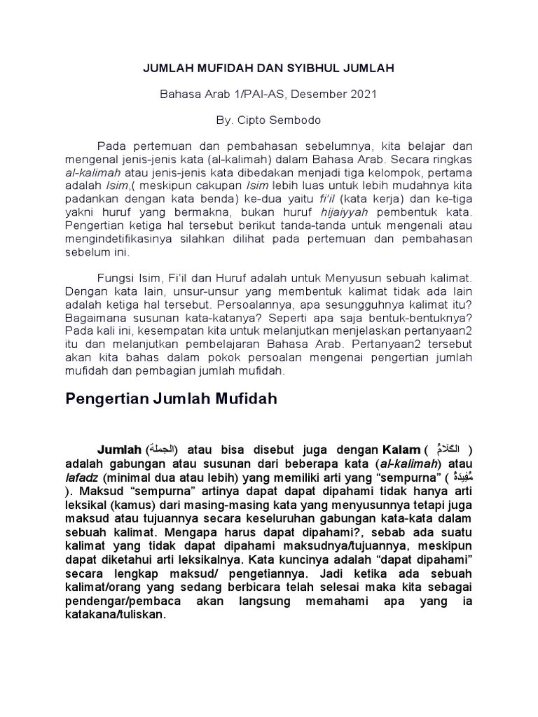 Pengertian Jumlah Mufidah dan Syibhul Jumlah | PDF | Seni & Disiplin Bahasa
